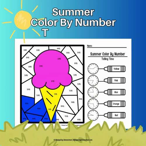Summer Color by Number Time Edition - Color by Code Math Activity