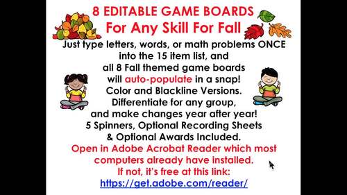 FALL Editable Sight Word Game Boards Auto-Fill Type Once Set 1 | TPT