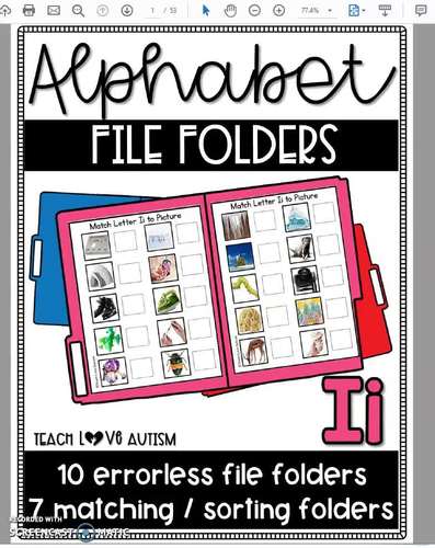 Alphabet File Folders Letter I by Teach Love Autism | TPT