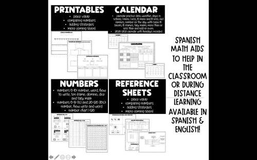 Eng. & Spa. Math Aids for Classroom or Distance Learning by Bilingual Bunch
