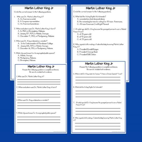 Martin Luther King Jr. Reading Comprehension Biography | Black History ...