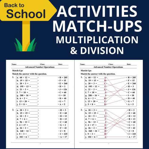 Back-to-School Math Activities: Multiplication & Division Match-Ups ...