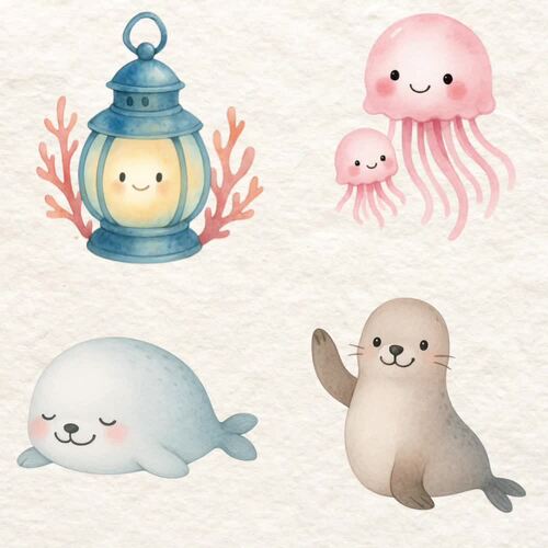 Watercolor Sea Animals Clipart | 35 PNG Ocean Creature Bundle by AmsolBooks