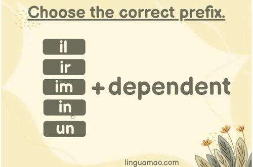 Prefixes ir-, il-, in-, im-, un-. Interactive quiz by Linguamao ESL