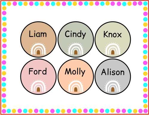 Printable Boho Rainbow Student Name Labels, Circle Rainbow Classroom Labels