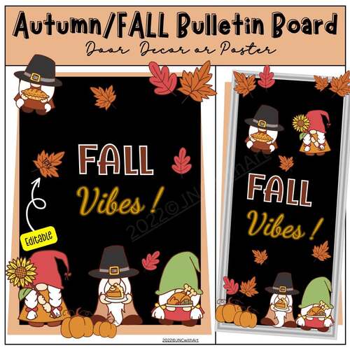 Fall Vibes Bulletin Board Kit Happy Fall Gnomies Door Decor Editable