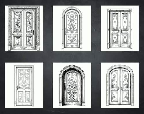 A vintage doors with delicate floral engravings Coloring pages | TPT
