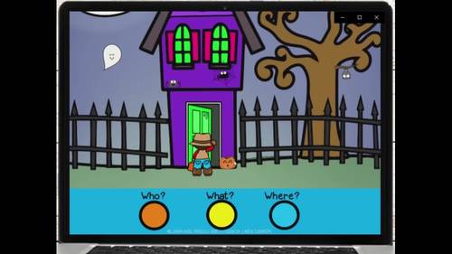 Halloween Speech Therapy Boom Card Activities WH Questions Animated Verbs