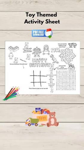 Toy Themed Birthday Activity Sheet, Printable Games, Coloring, Puzzles ...