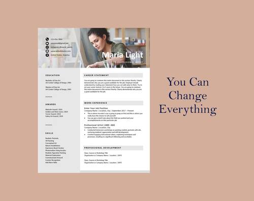 Artist Resume Template, Minimalist resume, Photographer Resume ...