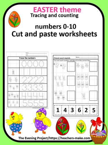 Easter theme-tracing and counting numbers 0-10 worksheets for k+ and Sp ...