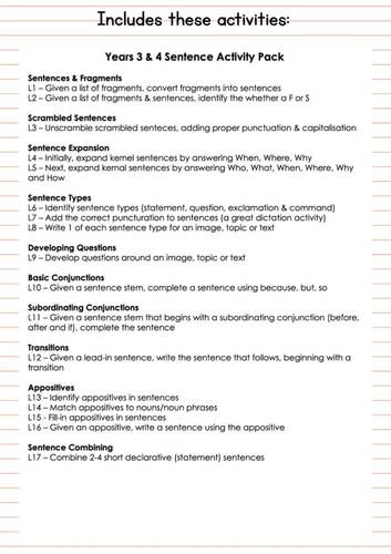Year 3 & 4 Sentence Writing Bundle by Captivated Learning | TPT