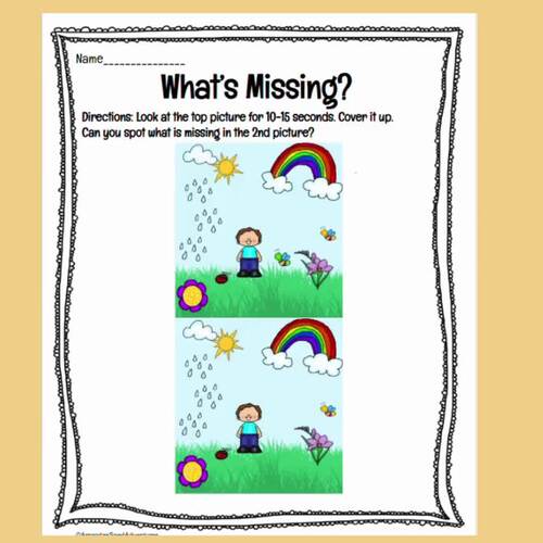 Visual Memory Worksheets Spot the Difference What's Missing Game Special Ed