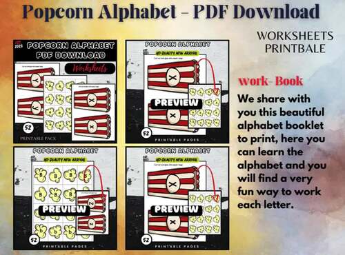 Popcorn Alphabet – PDF Download by English For Kids ABC | TPT