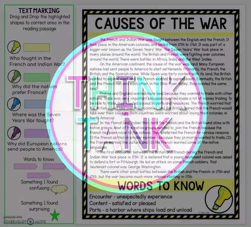 French and Indian War DIGITAL Reading Passages & Text Marking for ...