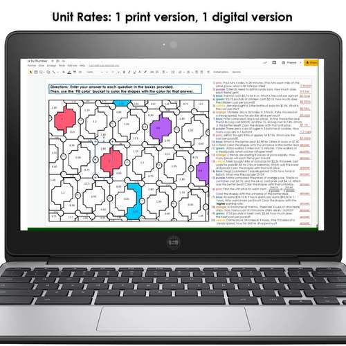 Unit Rates Color by Number 6th-7th Grade Math Worksheets and Digital ...