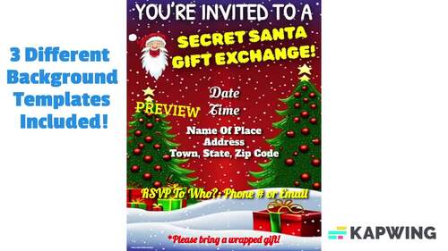 Christmas Secret Santa Party Invitations THREE templates EDIT ON GOOGLE ...