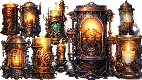 Watercolor Steampunk Candles Clipart Set of 20 Files by ...