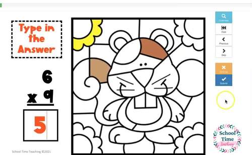 Multiplication Progressive Color by Code Fall Squirrel Boom Cards