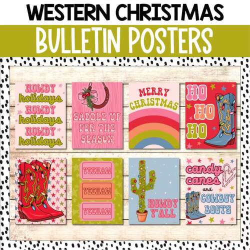 Western Christmas Bulletin Board Posters December Holiday Cowgirl ...