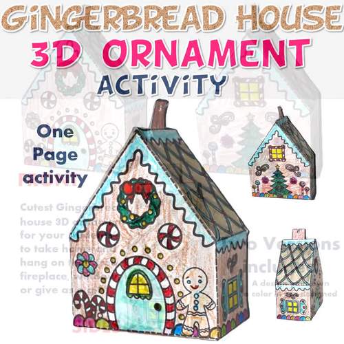 Gingerbread House Ornament 3D Gingerbread Activity | TpT