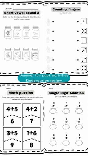 Summer fun pack activities Kindergarten review (math, reading, writing)