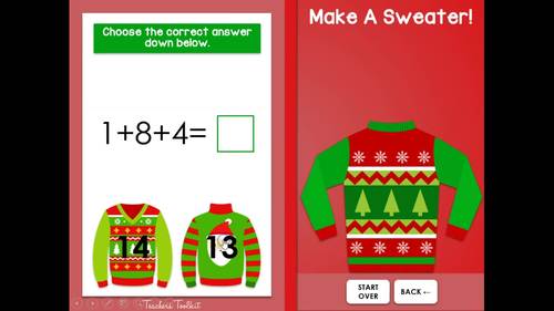 Christmas Sweater Math Digital Game for Math Centers Adding 3 Addends
