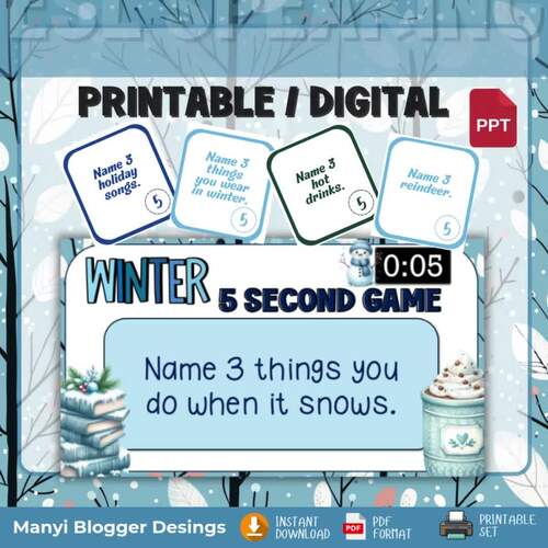 Winter theme 5 Second Rule Game | Digital & Printable Speaking ...