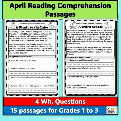 April Reading Comprehension Passages- for Grades 1 to 3 | TPT