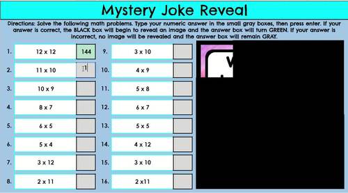 Multiplication up to 12 x 12 | Math Mystery Picture Set 2 | Joke | Fact ...