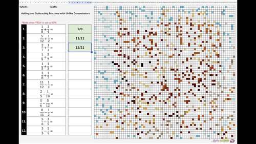 Adding and Subtracting Fractions with Unlike Denominators Pixel Art ...