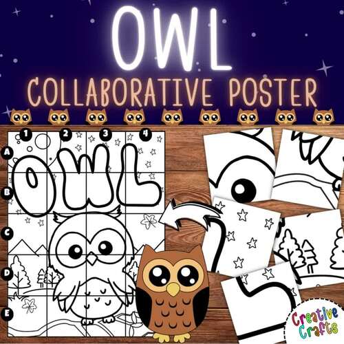 Owl Collaborative Animal Puzzles & Coloring Activity for kindergarten