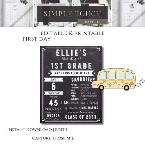Editable and Printable First Day of School Sign Template | TPT