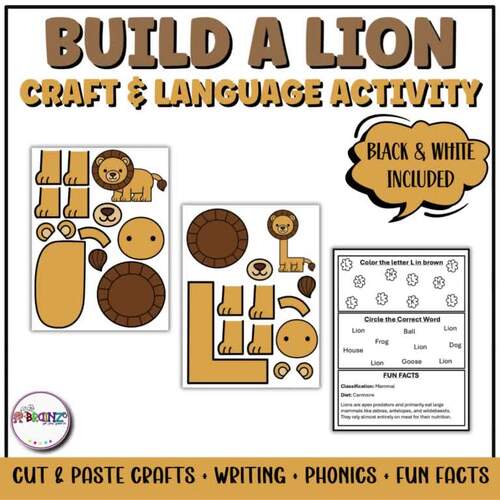 Build a Lion Craft & Writing Activities | Zoo Animal Cut & Paste | Letter L