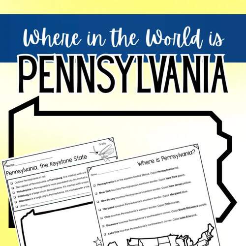 Pennsylvania Map Worksheets - Find and Color Activities | TPT