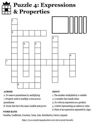 7th Grade Math End-of-Year Review Crossword Puzzle With Word Banks