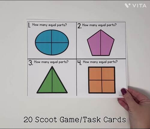 Fractions Parts Halves Fourths Scoot Game Task Cards Math Write the ...