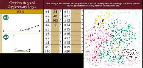 Complementary and Supplementary Angles Christmas Math Pixel Art | TPT