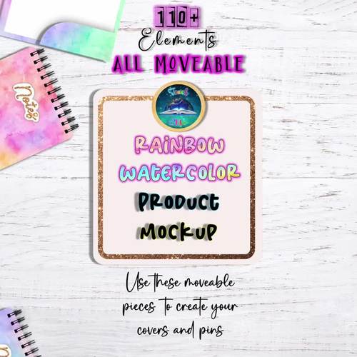 Rainbow Watercolor MOVEABLE Product Mockup| Paper Product Cover TpT Seller