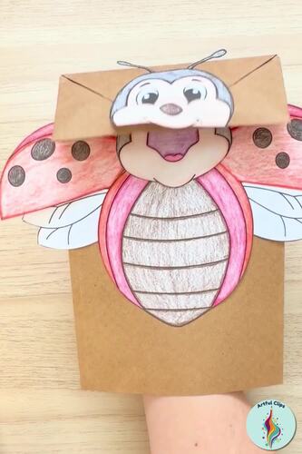Ladybug Paper Bag Puppet Craft Preschool Bugs and Insects Cut and Paste ...