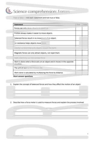 Science comprehension: Forces. Grades 6-8 by Adampo's science resources