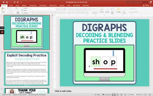 Decoding and Blending Board Slides - Digraphs (sh, ch, th, wh & ck)