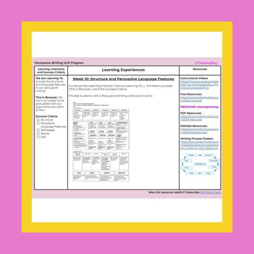 EDITABLE Year/Grade 5 and 6 Persuasive Writing Unit Program by Ms Winny ...