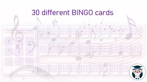 Music Symbols Bingo Level 1 - 30 Bingo Cards & Endless games - American ...