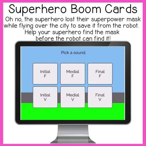 Articulation BOOM CARDS F & V: Superhero Search & Say by Speechie Pals