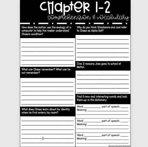 Restart Novel Study Activities with Comprehension Questions and Writing ...