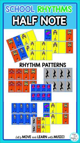 Rhythm Pattern Flash Cards: {Half Notes} Quarter Note, Rest, Eighth ...