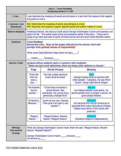 The Secret Garden of George Washington Carver Lesson Plan and Activities