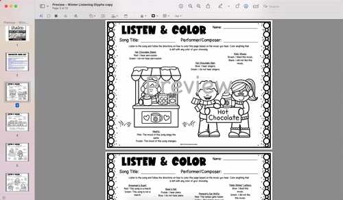 Winter Music Listening Glyphs for Grades 2-4 | Winter No-Prep Coloring ...