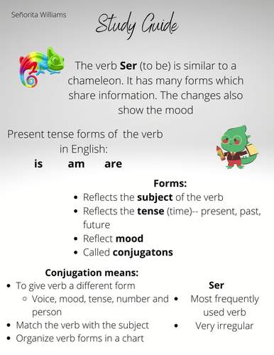 Ser, Adjectives, and Definite Articles Study Guide by Janiesha Williams